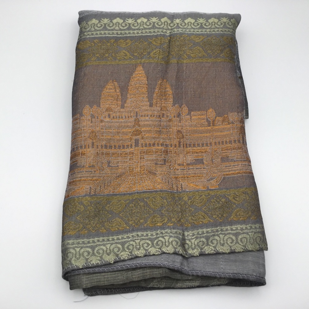 Metallic Silver Gold Copper Silk Indian Long Scarf - Gem
